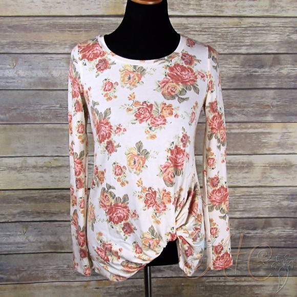 P.S. Kate | Tops | A Ps Kate Long Sleeve Ivory Blush Floral Knot | Poshmark